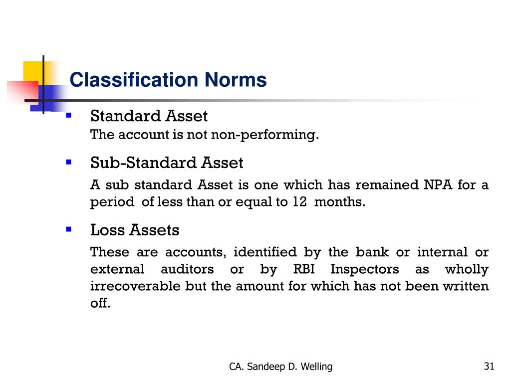 PPT - ADVANCES,ASSETS & NPA NORMS -IMPORTANT ISSUES ICAI SEMINAR ...