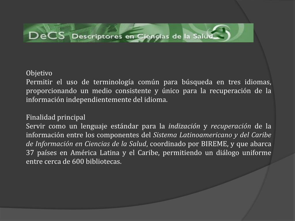 PPT - Descriptores en Ciencias de la Salud (DeCS) PowerPoint ...