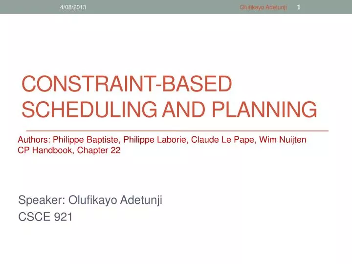 Ppt Constraint Based Scheduling And Planning Powerpoint Presentation Id 1720391
