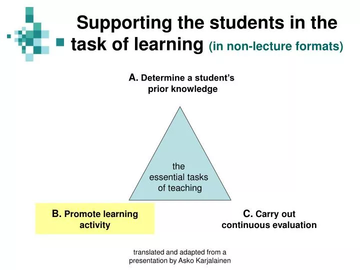 PPT - Supporting the students in the task of learning (in non-lecture ...