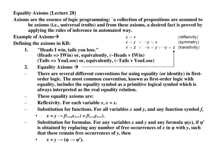 PPT - Equality Axioms {Lecture 28} PowerPoint Presentation, free ...