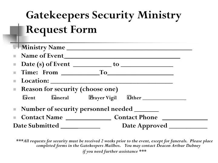 PPT - Gatekeepers Security Ministry Request Form PowerPoint ...