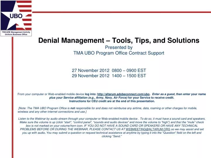 PPT - Denial Management – Tools , Tips, and Solutions Presented by TMA ...
