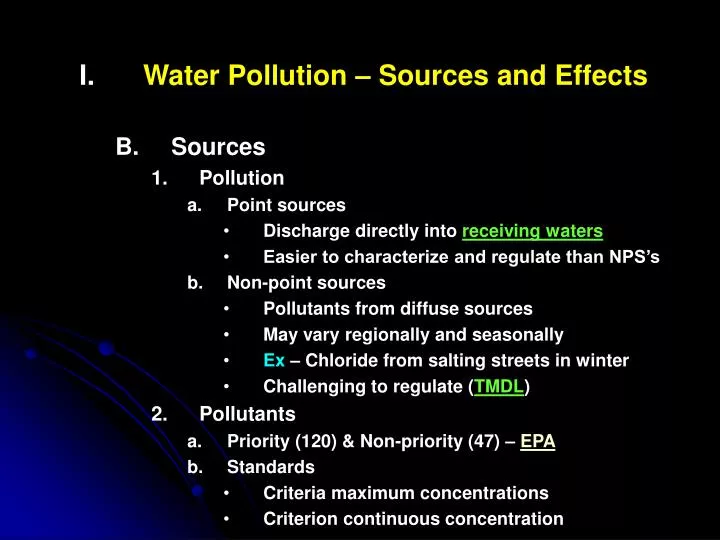 PPT - Water Pollution – Sources and Effects Sources Pollution Point ...