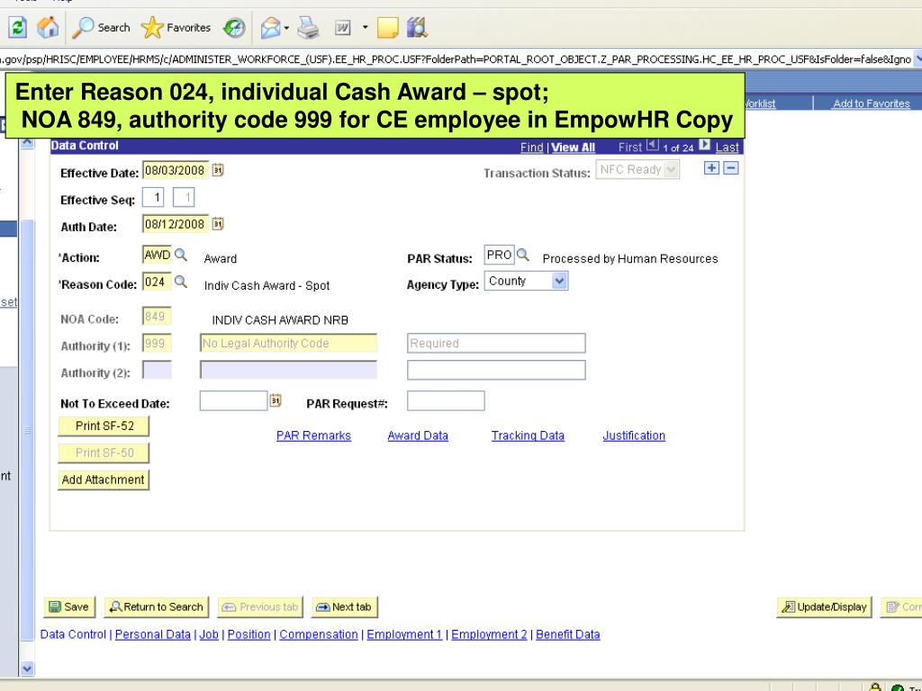 PPT - ENTERING INDIVIDUAL SPOT AWARDS For County Employees (CE): use ...