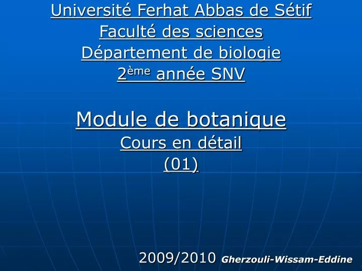 PPT - Université Ferhat Abbas de Sétif Faculté des sciences Département ...