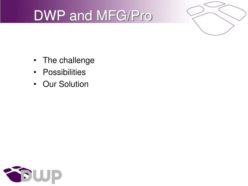 PPT - DWP & MFG/Pro Niek van Elck DWP consultant niek@netsetup.nl ...