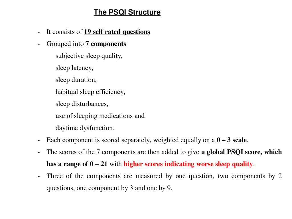PPT - Investigating the appropriateness of the Pittsburgh Sleep Quality ...