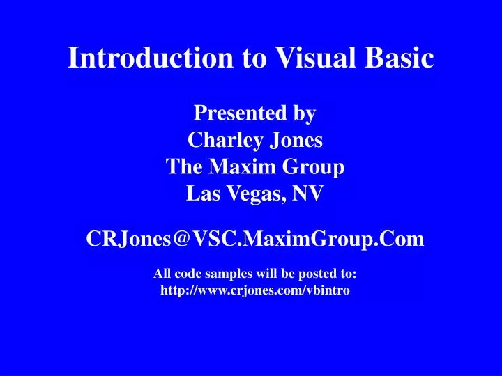 PPT - Introduction to Visual Basic PowerPoint Presentation, free ...