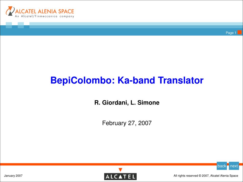 PPT - BepiColombo: Ka-band Translator R. Giordani, L. Simone February ...