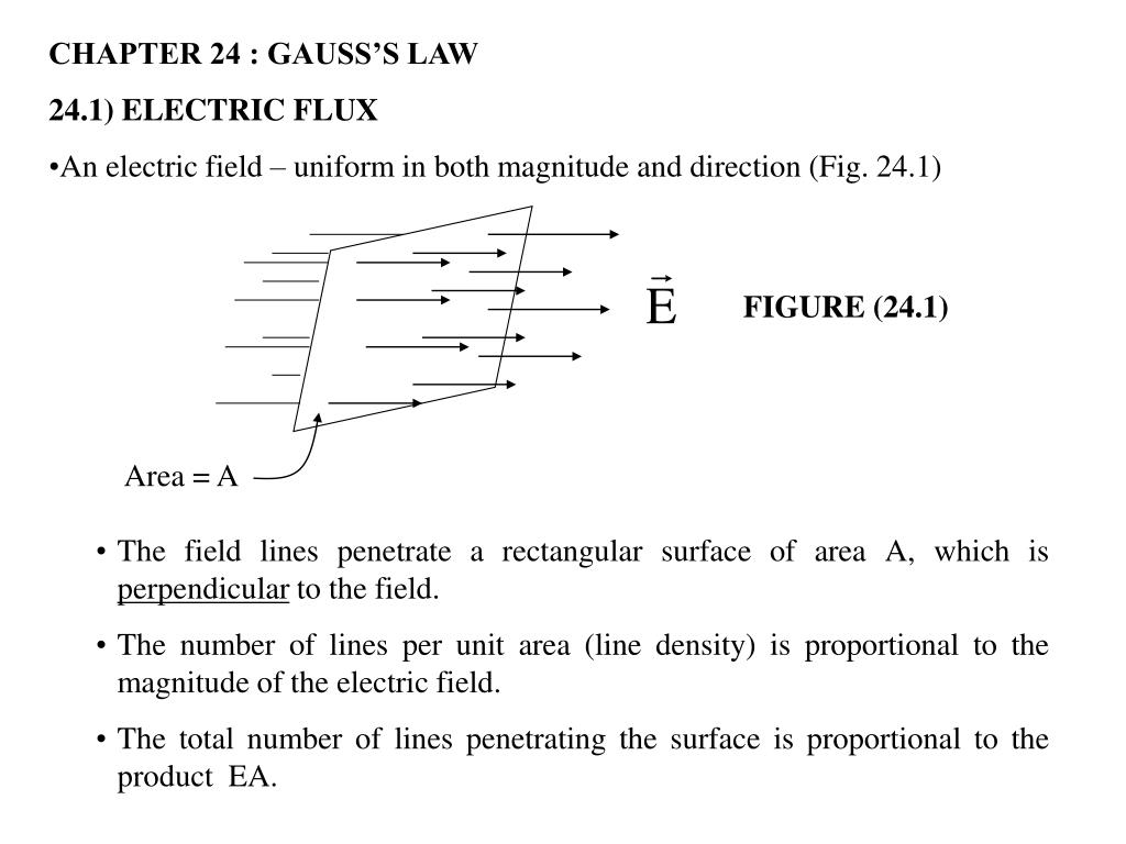 PPT - CHAPTER 24 : GAUSS’S LAW 24.1) ELECTRIC FLUX An electric field ...
