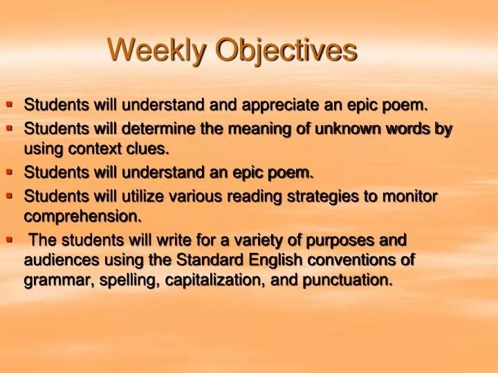 PPT - Weekly Objectives PowerPoint Presentation, free download - ID:1741959