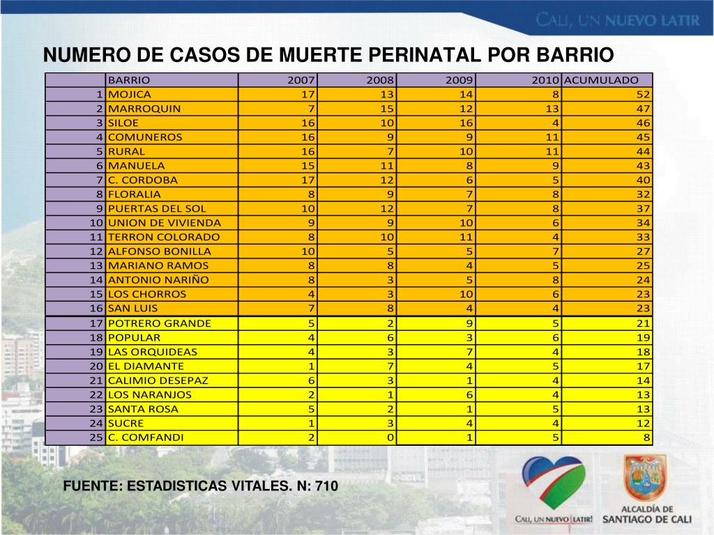 PPT - MORTALIDAD PERINATAL Y NEONATAL TARDÍA SANTIAGO DE CALI 2010 ...