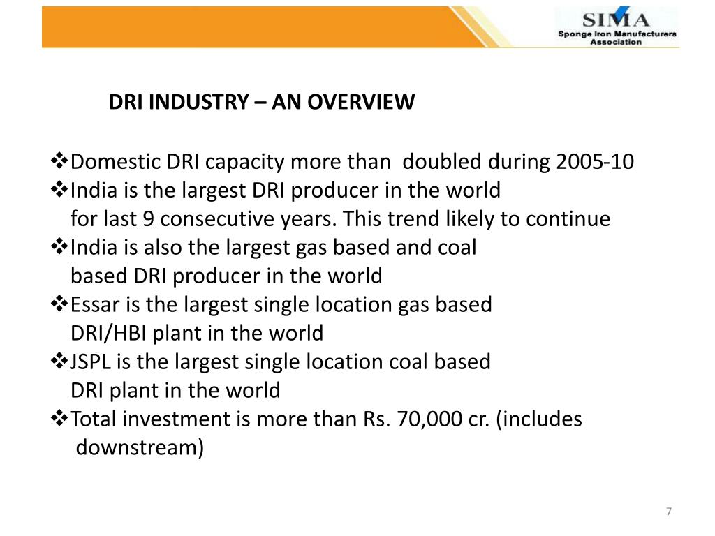 PPT - In India, DRI mainly used in India as a substitute of steel ...