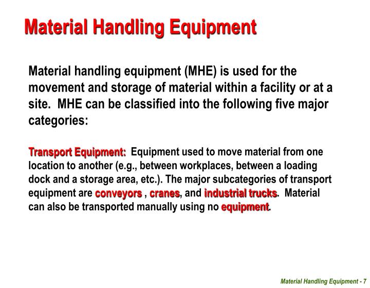 PPT - Facilities Planning - Unit 10 Material Handling Equipment ...