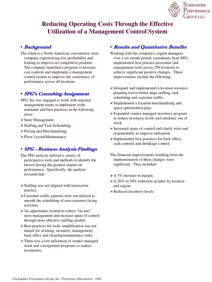 PPT - Reducing Operating Costs Through the Effective Utilization of a ...
