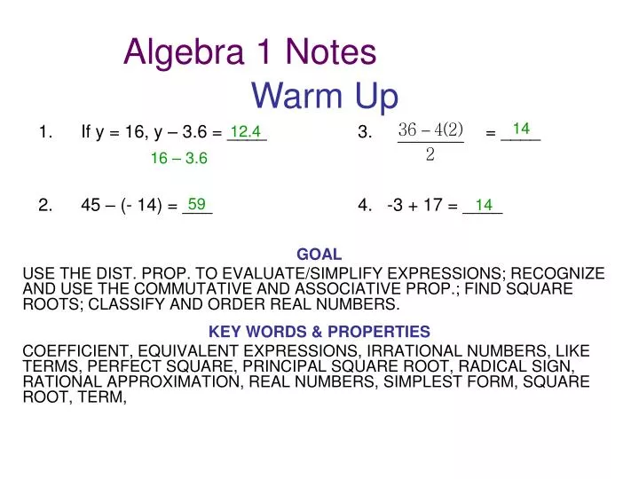 PPT Algebra 1 Notes PowerPoint Presentation Free Download ID 1754082