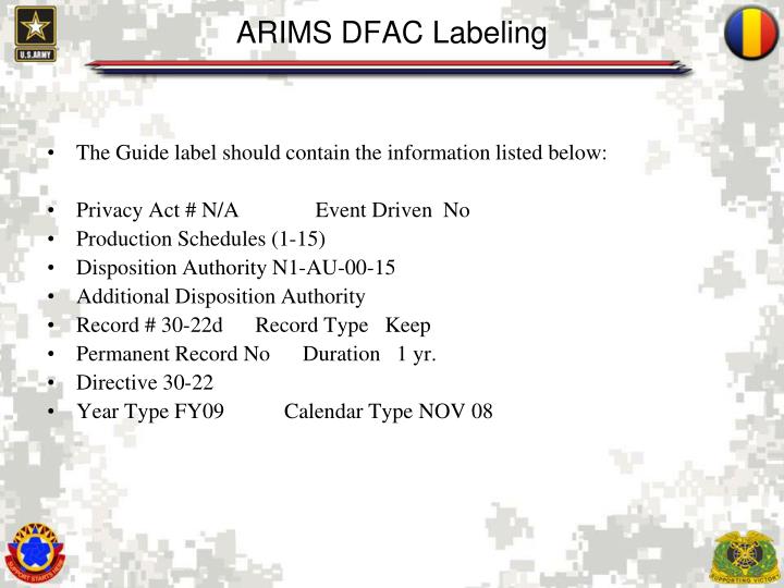 PPT - DINING FACILITY FILES Army Record Information Management System ...