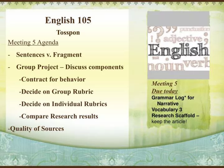 PPT - English 105 PowerPoint Presentation, free download - ID:1759240