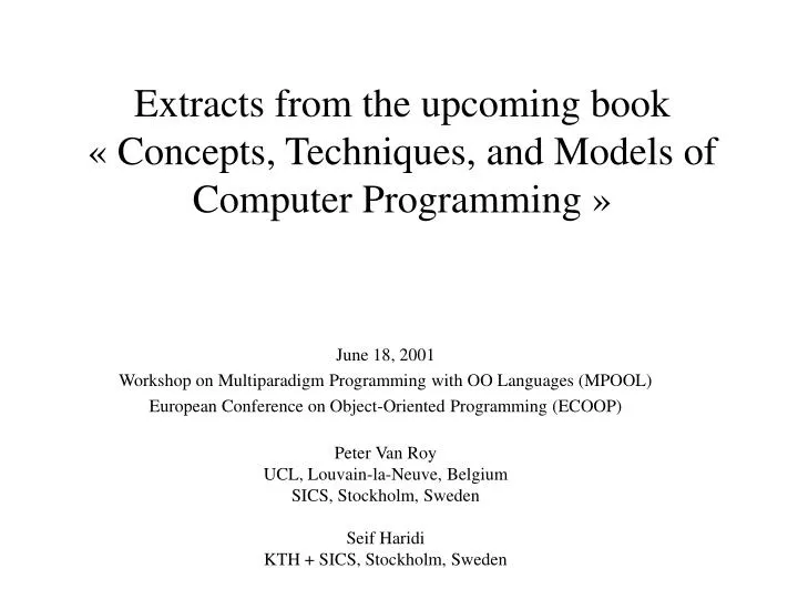 PPT - Extracts from the upcoming book « Concepts, Techniques, and ...