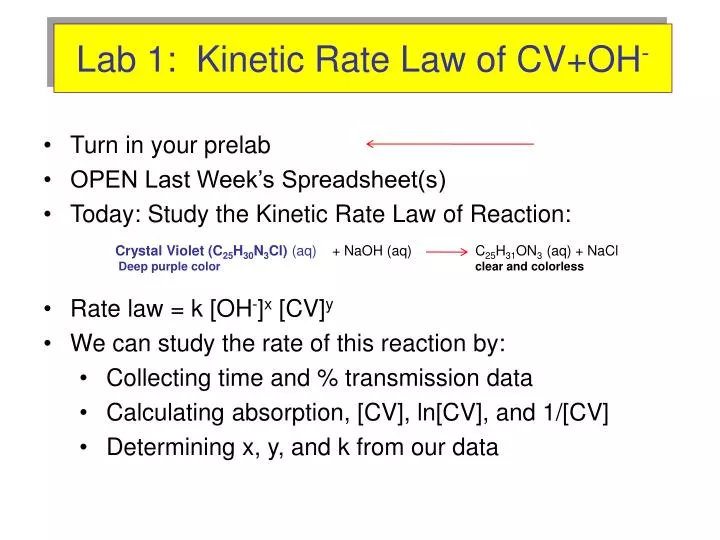 PPT - Lab 1: Kinetic Rate Law of CV+OH - PowerPoint Presentation, free ...