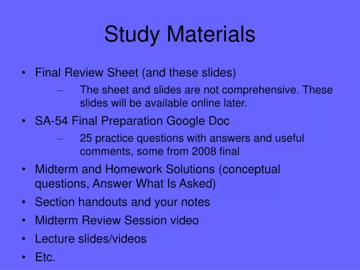 PPT - Study Materials PowerPoint Presentation, free download - ID:1761056
