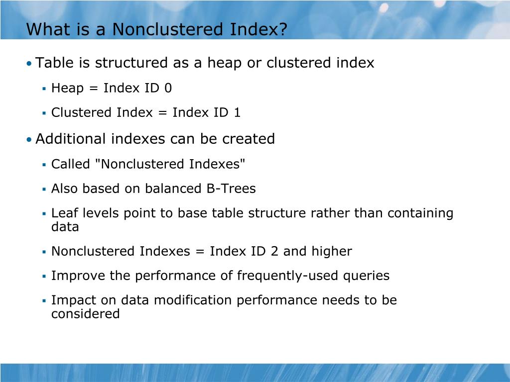 Ppt Module 8 Improving Performance Through Nonclustered Indexes Powerpoint Presentation Id 7482