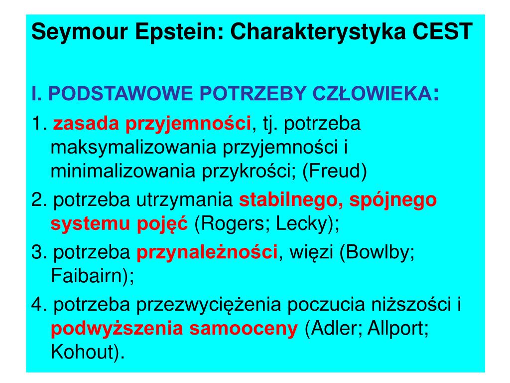 PPT - Seymour Epstein: POZNAWCZO-DOŚWIADCZENIOWA TEORIA JA (CEST ...