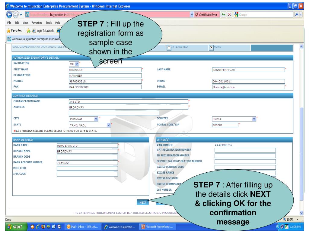 PPT - MRPL Mangalore E-procurement System SUPPLIER REGISTRATION MANUAL ...