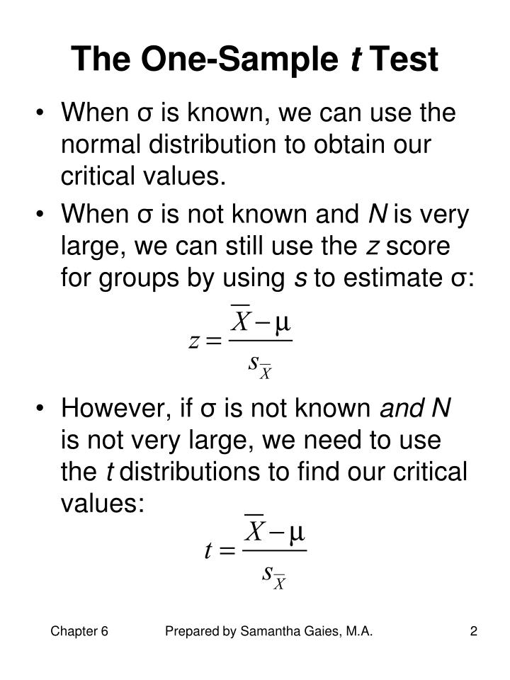 PPT - Chapter 6: The One-Sample t Test and Interval Estimation ...