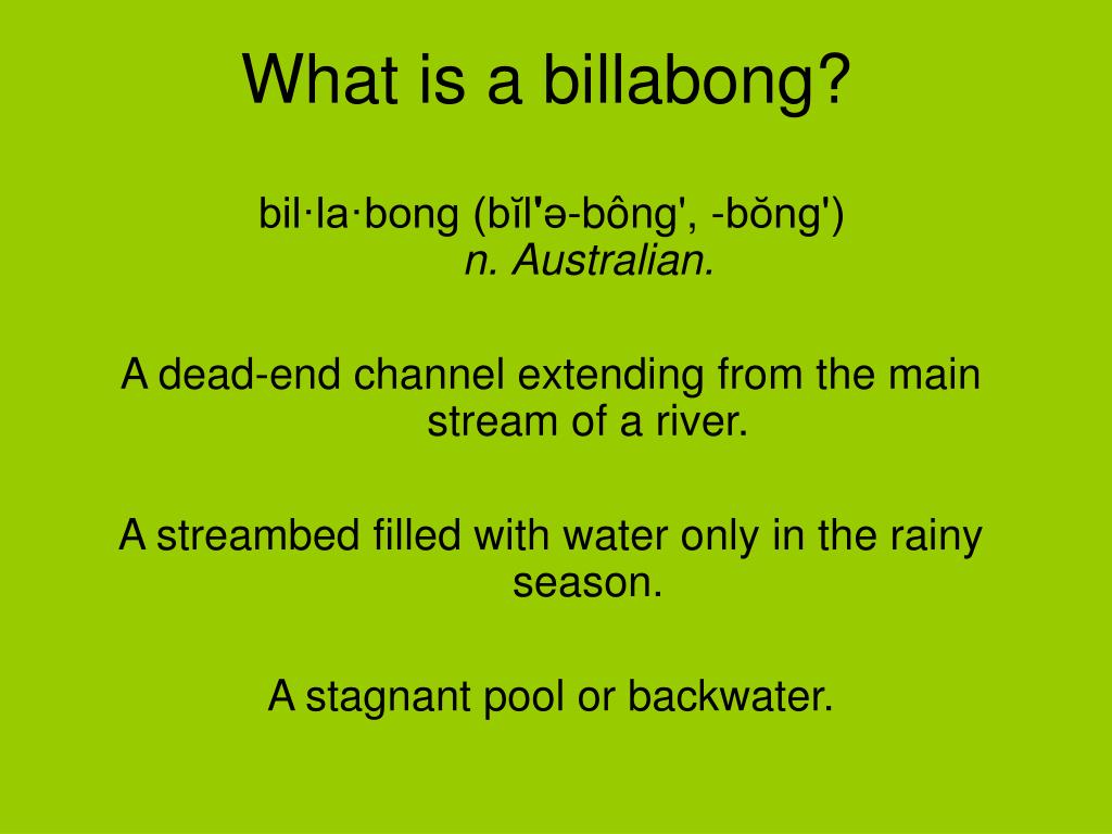 PPT - Billabongs bil·la·bong (bĭl ' ə-bông', -bŏng') n. Australian ...