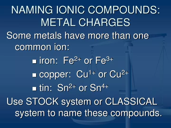 PPT - NAMING IONIC COMPOUNDS: METAL CHARGES PowerPoint Presentation ...