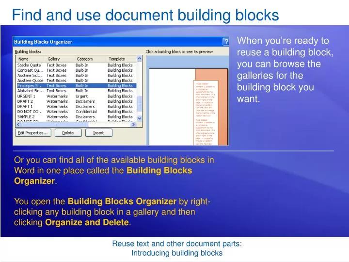 PPT - Find and use document building blocks PowerPoint Presentation ...