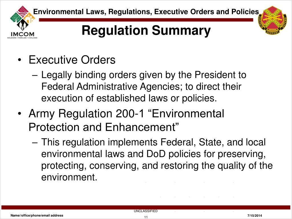 PPT - Environmental Laws, Regulations, Executive Orders and Policies ...