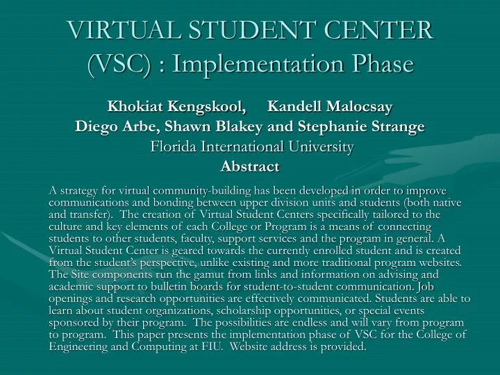 PPT - VIRTUAL STUDENT CENTER (VSC) : Implementation Phase PowerPoint ...