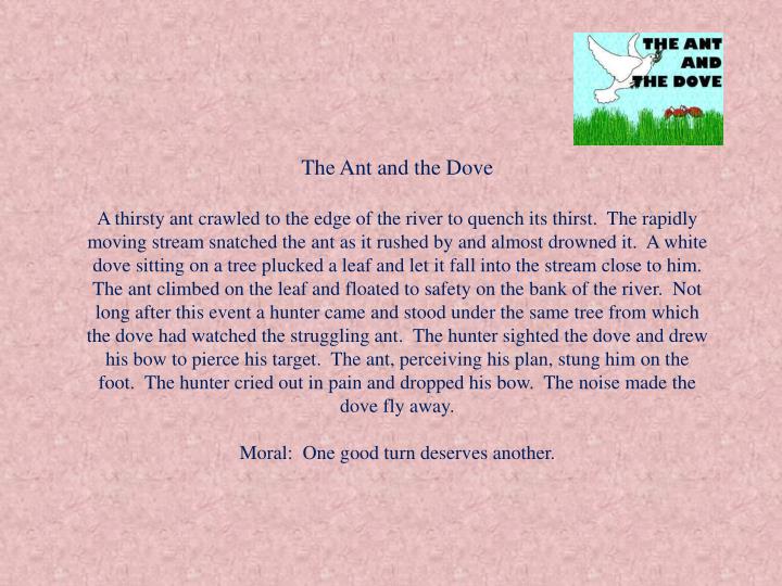 PPT - The Ant and the Dove Originally told by Aesop PowerPoint ...