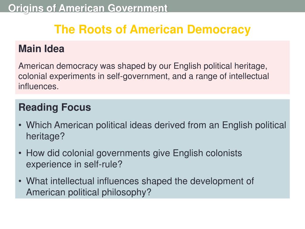 PPT - Section 1: The Roots of American Democracy Section 2: American ...