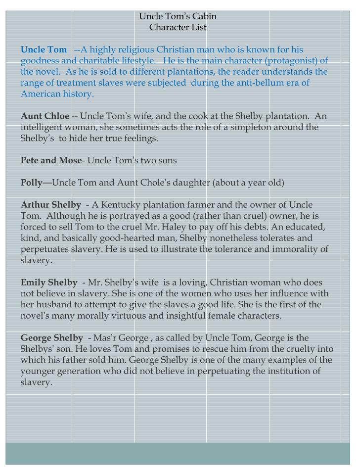 PPT - Uncle Tom ’ s Cabin Character List PowerPoint Presentation - ID ...