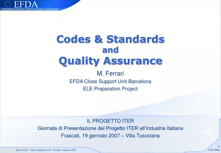 PPT - Codes & Standards and Quality Assurance PowerPoint Presentation ...