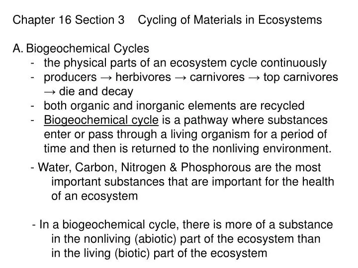 PPT - Chapter 16 Section 3 Cycling of Materials in Ecosystems ...