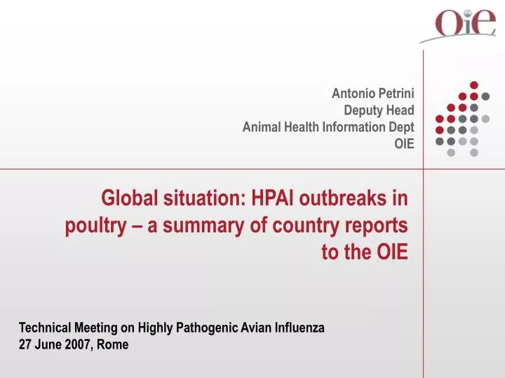 PPT - Global situation: HPAI outbreaks in poultry – a summary of ...