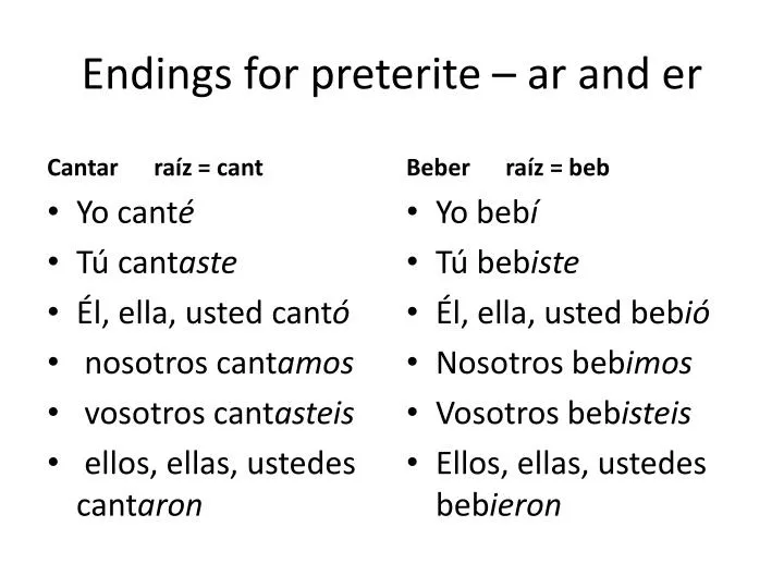 PPT - Endings for preterite – ar and er PowerPoint Presentation, free ...