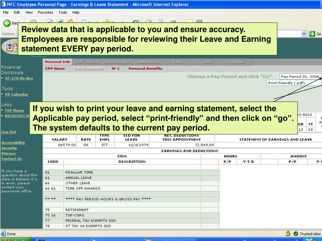 PPT - Employee review of Leave and Earning Statement to verify accuracy ...