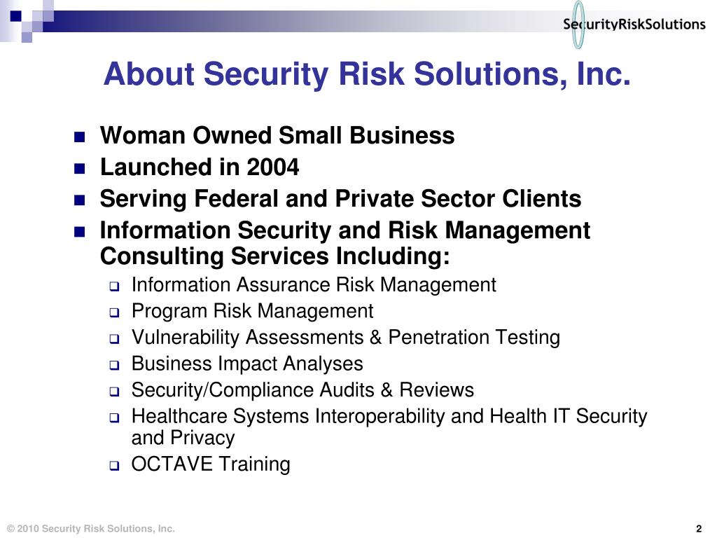 PPT - Security Risk Solutions , Inc. SBIOI - 27 January 2011 PowerPoint ...