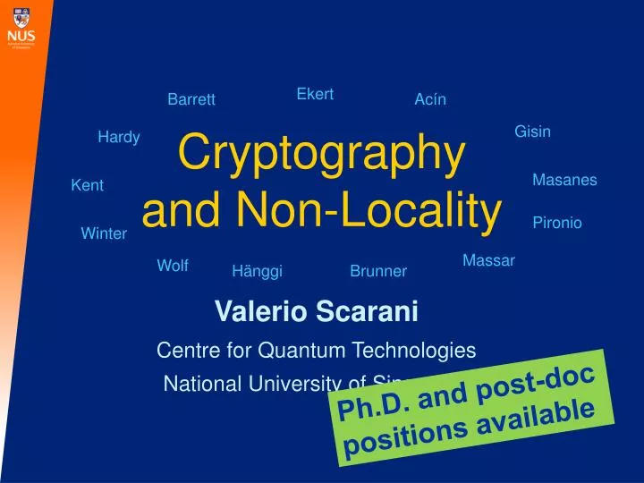 PPT - Cryptography and Non-Locality PowerPoint Presentation, free ...