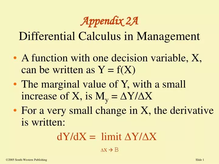 PPT - Appendix 2A Differential Calculus in Management PowerPoint ...