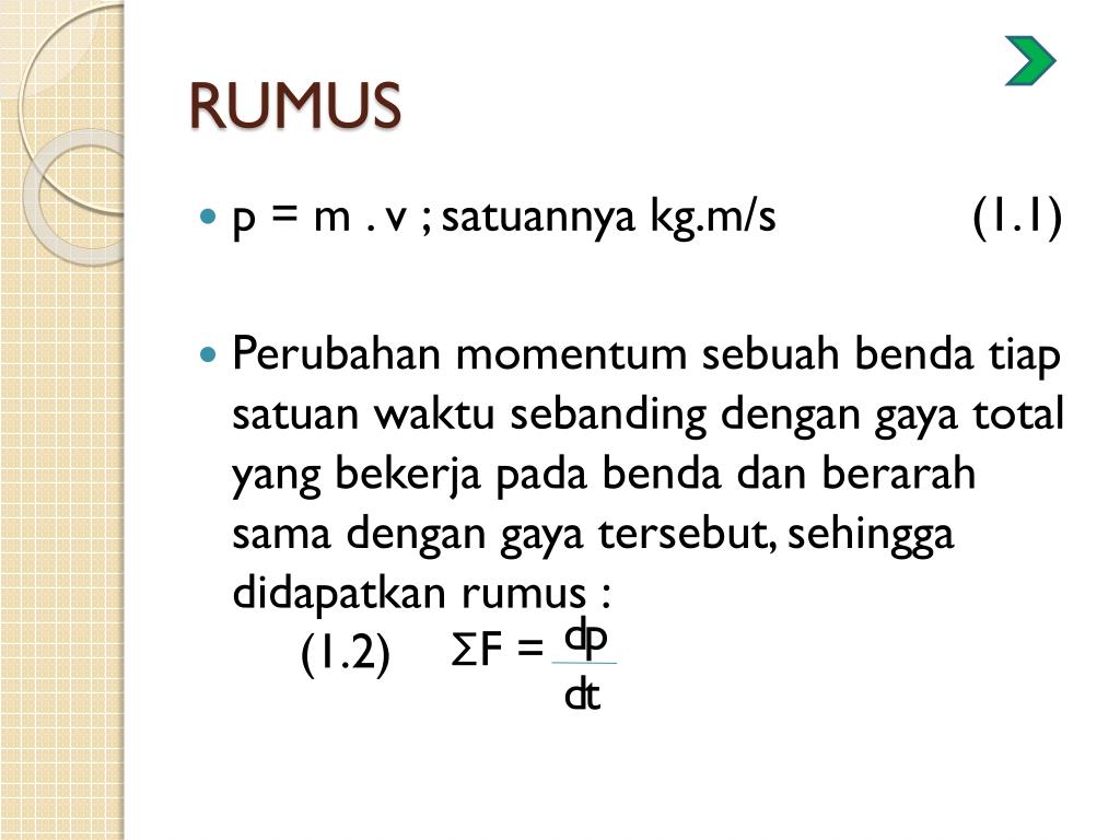 PPT - MOMENTUM, IMPULS, HUKUM KEKEKALAN MOMENTUM DAN TUMBUKAN ...