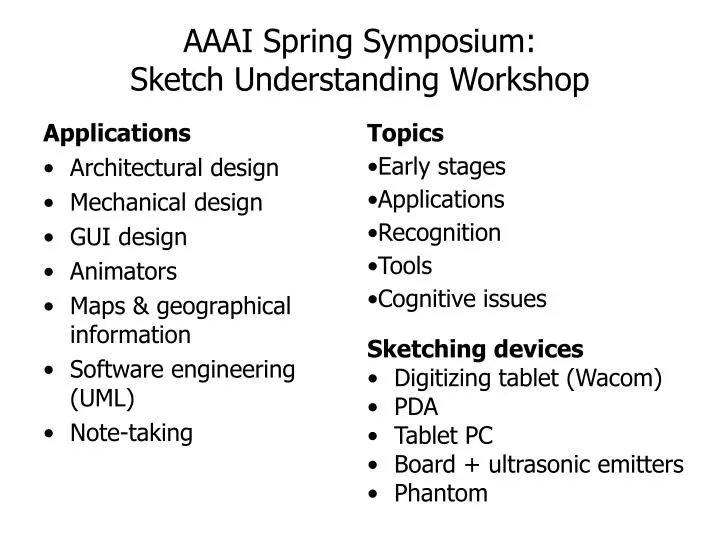 PPT - AAAI Spring Symposium: Sketch Understanding Workshop PowerPoint ...