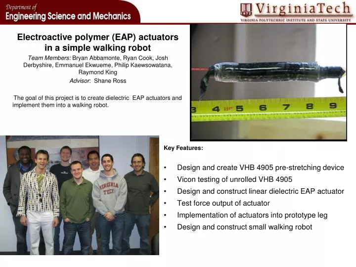 PPT - Electroactive polymer (EAP) actuators in a simple walking robot ...