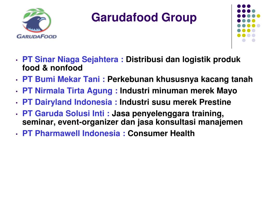 PPT - GARUDAFOOD COMPANY Tugas kelompok 6 Dennis Ayres (122080025) Erny ...
